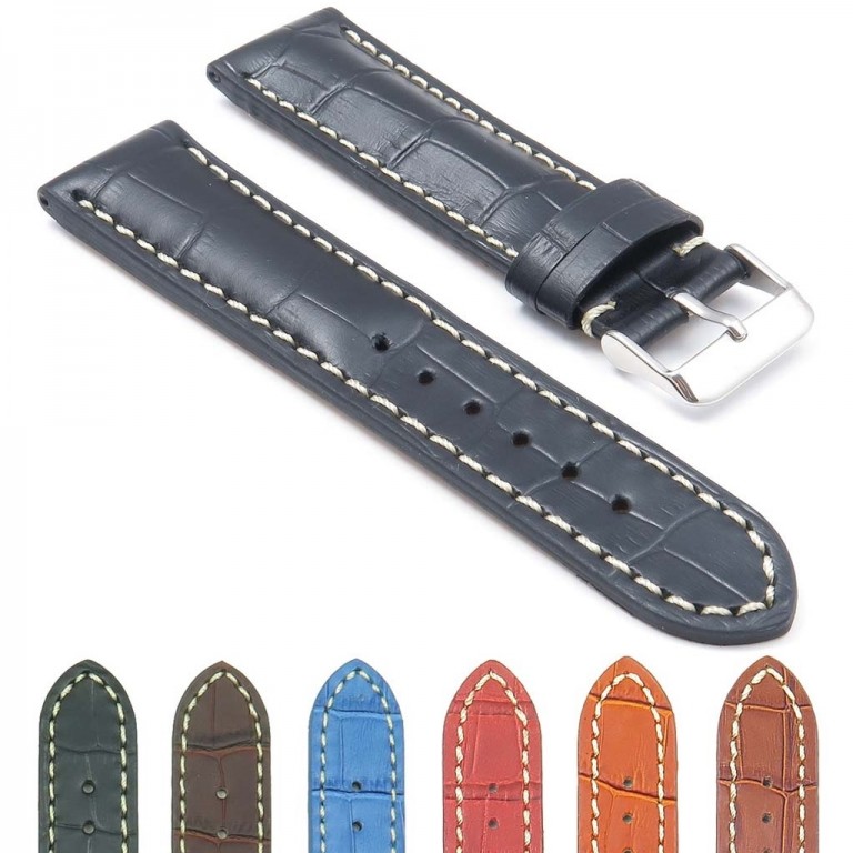 Concord Padded Crocodile Embossed Leather Strap By DASSARI | StrapsCo