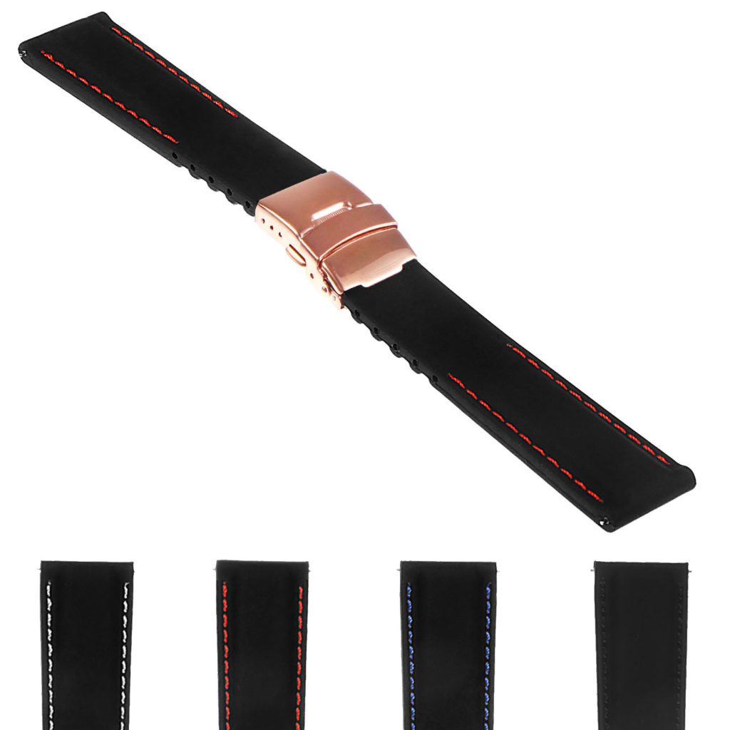 Rubber Strap with Stitching & Rose Gold Clasp With Quick Release | StrapsCo
