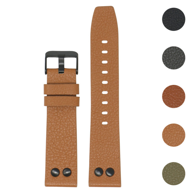 23mm Textured Leather Watch Band Strap w/ Rivets | StrapsCo