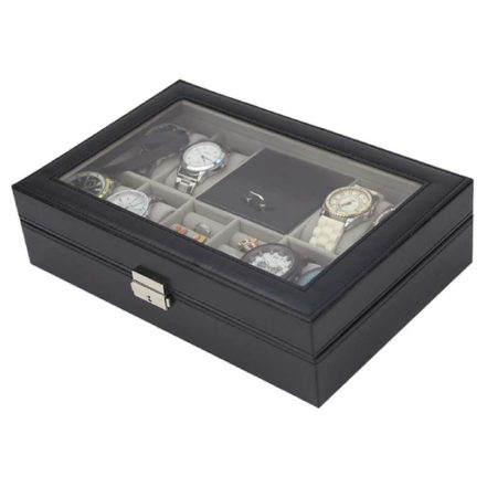 Matte Black Combination Watch Jewelry Box for 8 Watches | StrapsCo