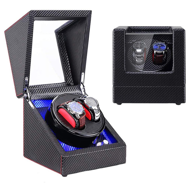 Carbon Fiber Watch Winder with Red Interior and LED Lights for 2 ...