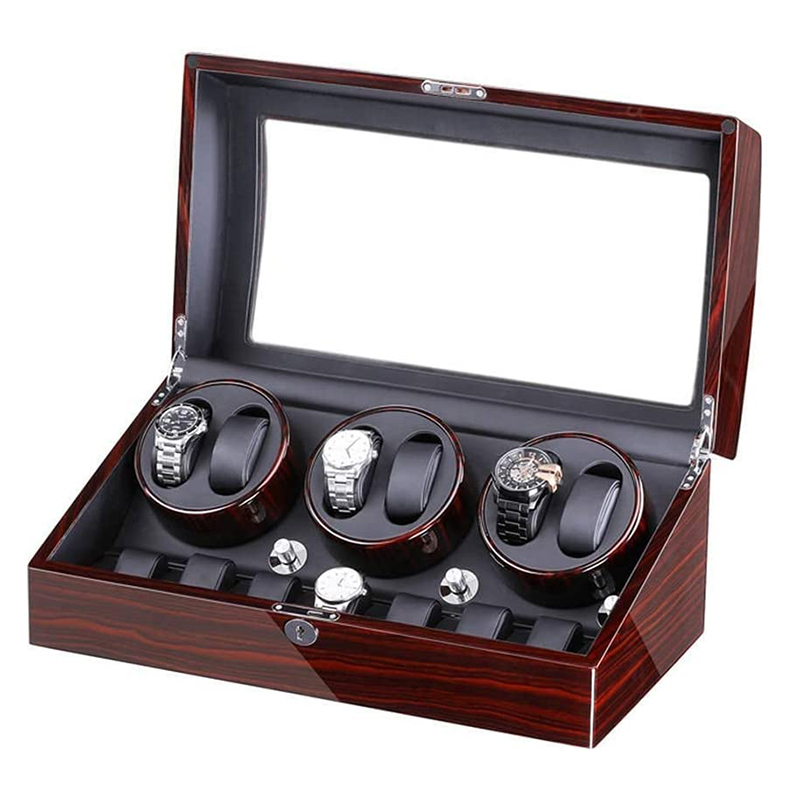 Dark Cherry Watch Winder with Storage for 4 Watches | StrapsCo