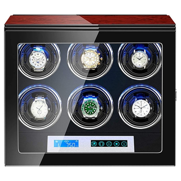Dark Cherry Touch Screen LED Watch Winder for 9 Watches | StrapsCo