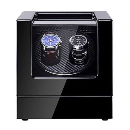 Piano Black & Carbon Fiber Watch Winder for 2 Watches with LED Lights ...