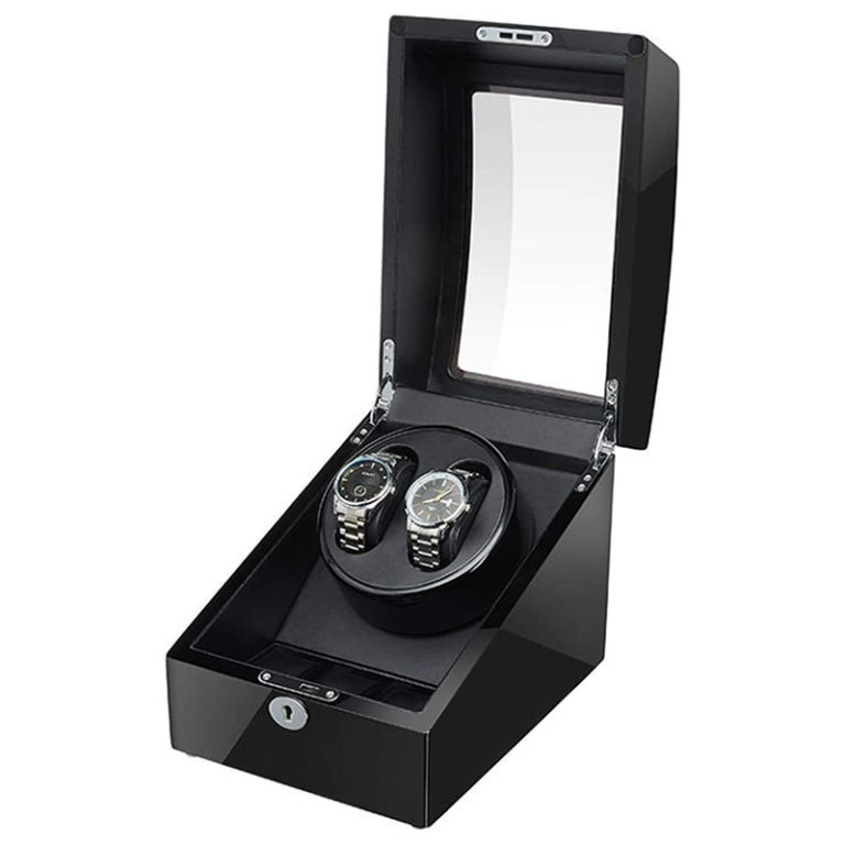 Piano Black Double Watch Winder with Storage | StrapsCo
