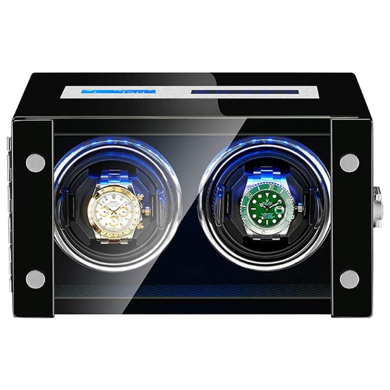 Piano Black Touch Screen LED Watch Winder for 2 Watches | StrapsCo